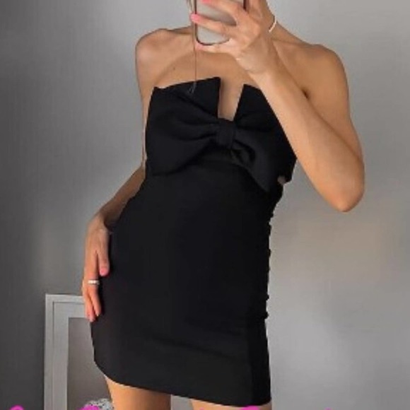 Zara | Dresses | Zara Black Bow Detail Mini Dress With Cutouts Size Xxl ...